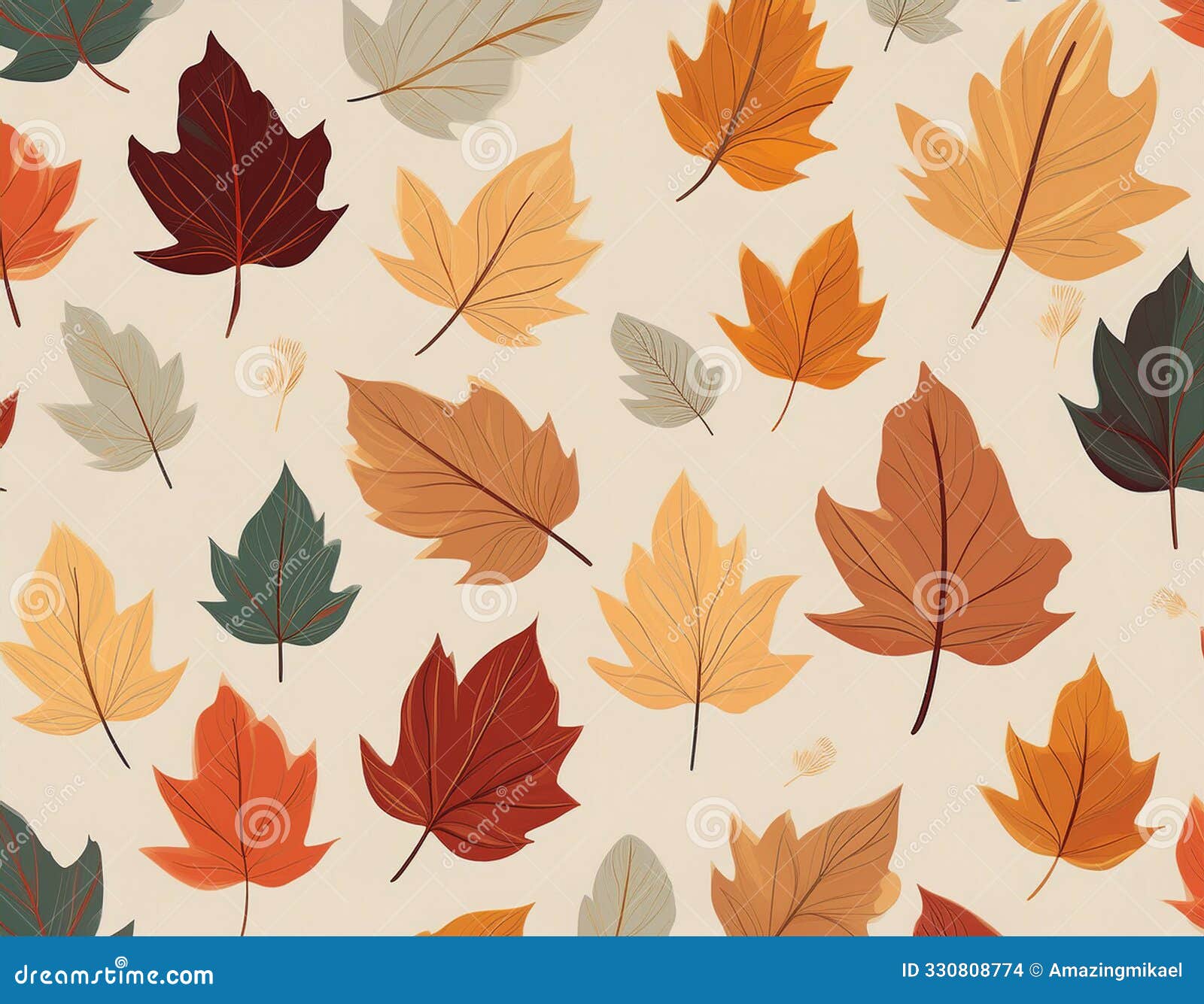 Minimalist Falling Leaves Pattern Autumn Hues on Neutral Background ...