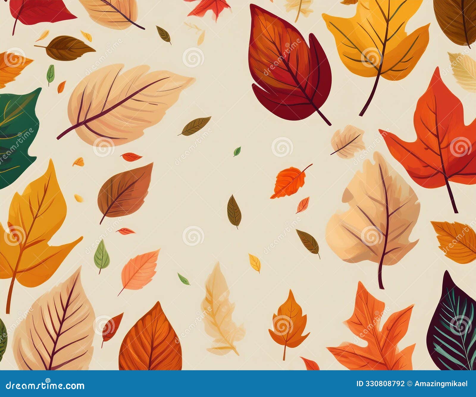 Minimalist Falling Leaves Pattern Autumn Hues on Neutral Background ...