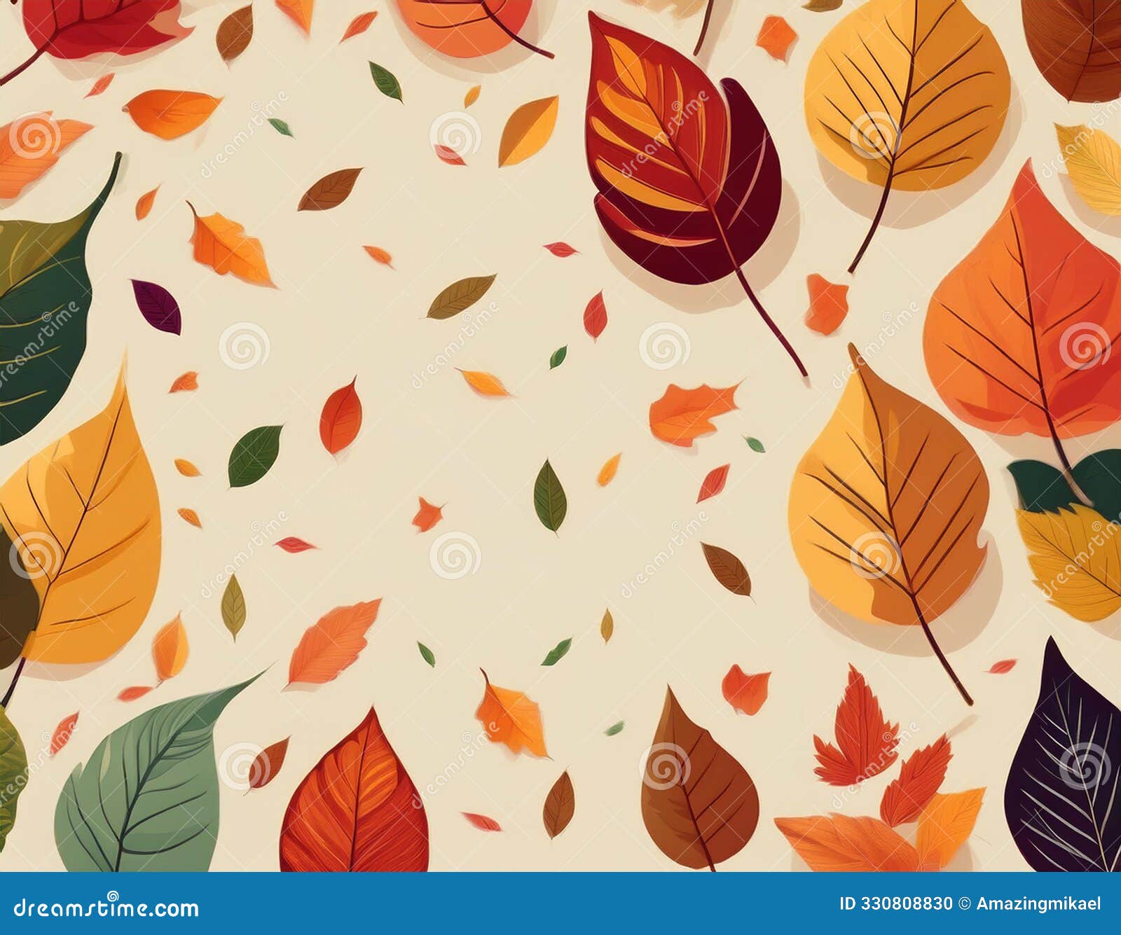 Minimalist Falling Leaves Pattern Autumn Hues on Neutral Background ...