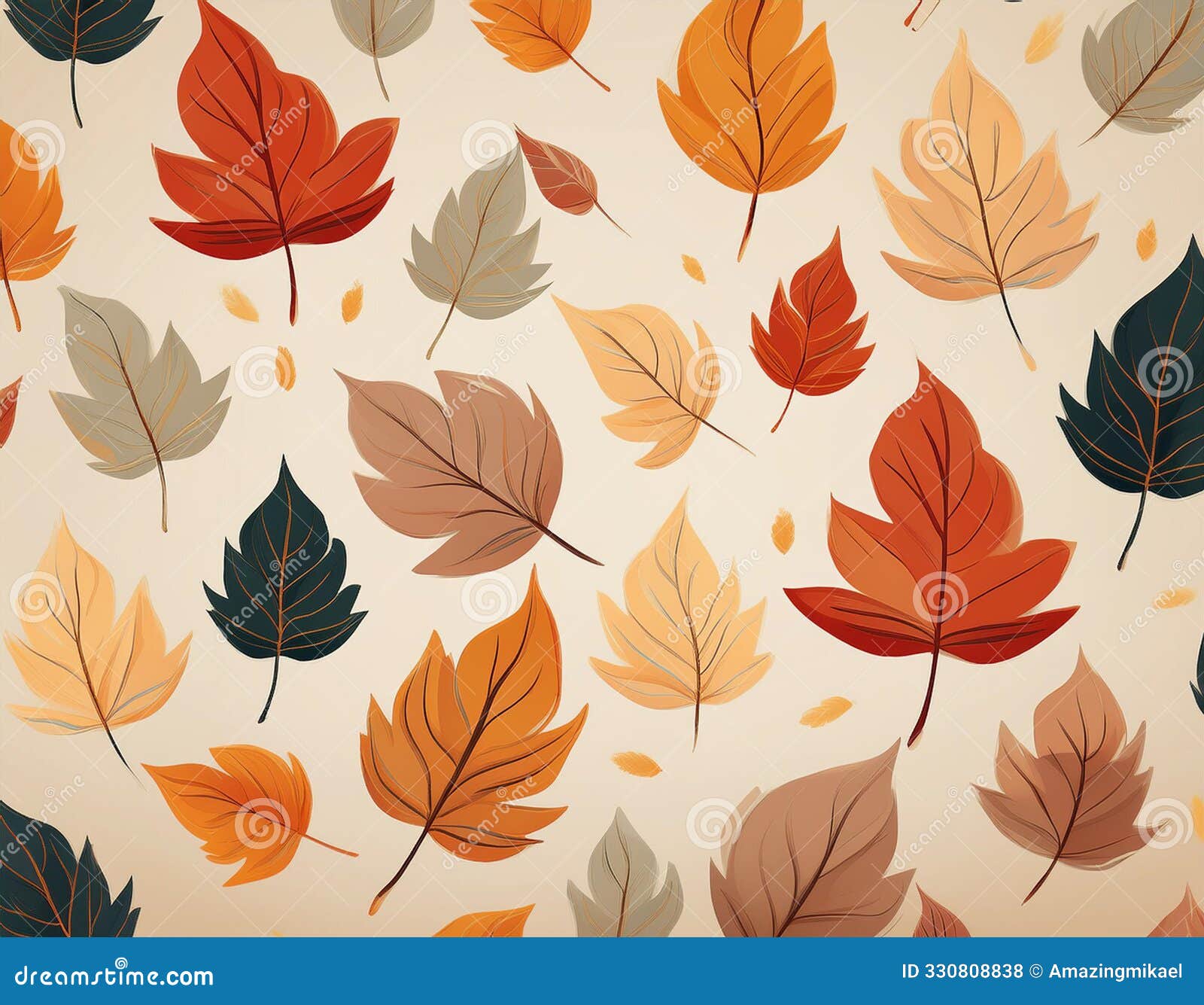 Minimalist Falling Leaves Pattern Autumn Hues on Neutral Background ...