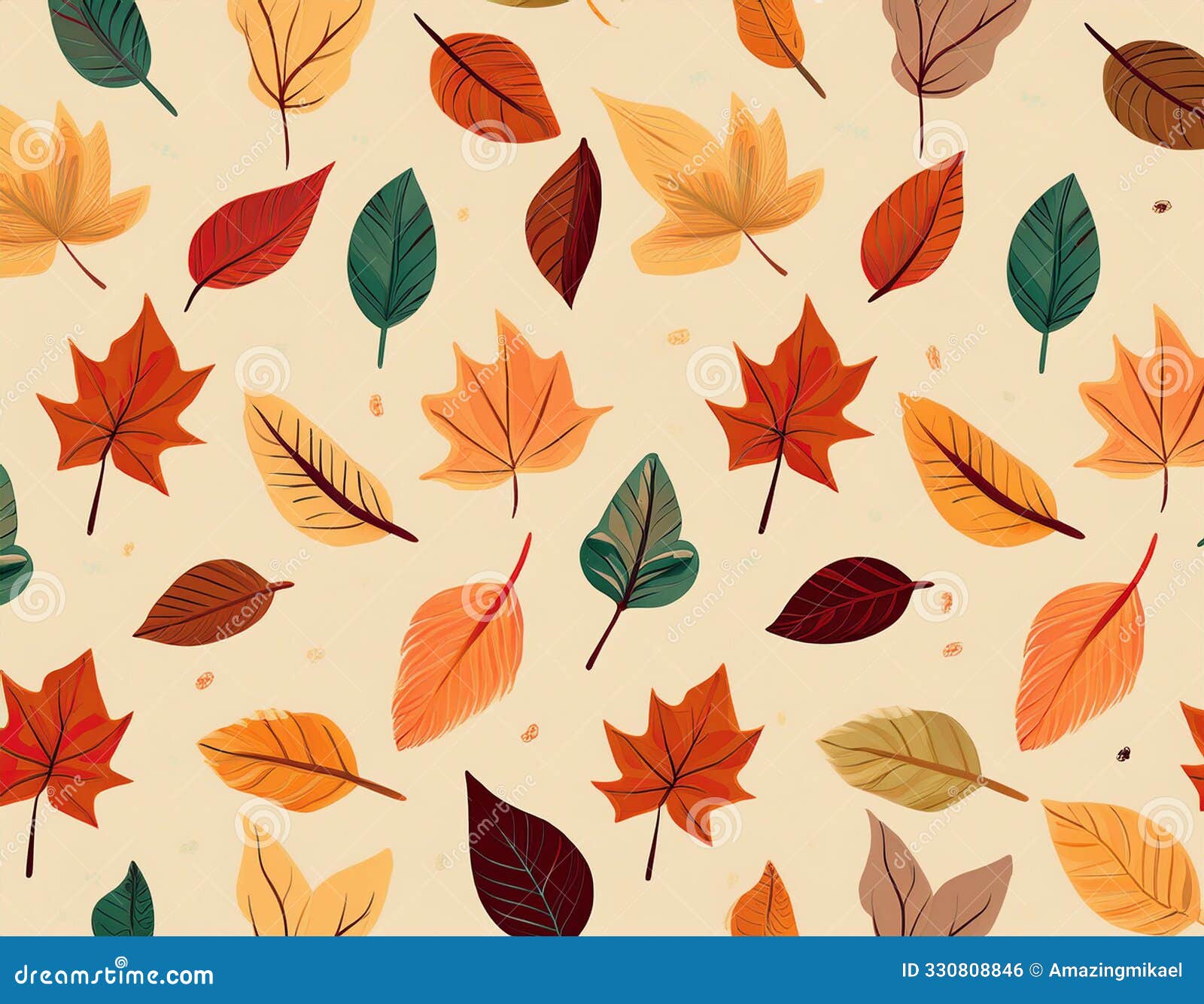 Minimalist Falling Leaves Pattern Autumn Hues on Neutral Background ...