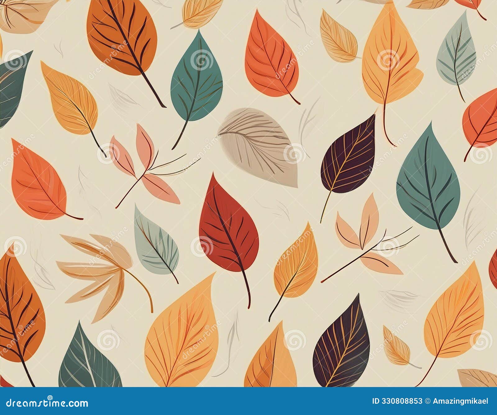 Minimalist Falling Leaves Pattern Autumn Hues on Neutral Background ...