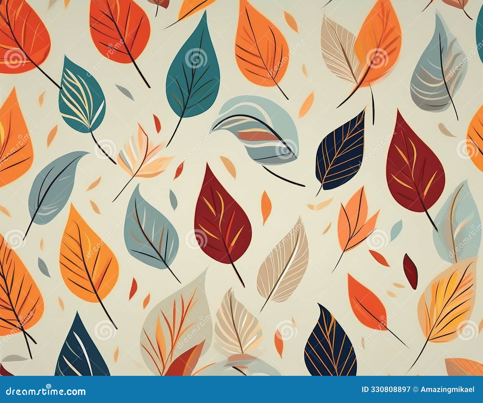 Minimalist Falling Leaves Pattern Autumn Hues on Neutral Background ...