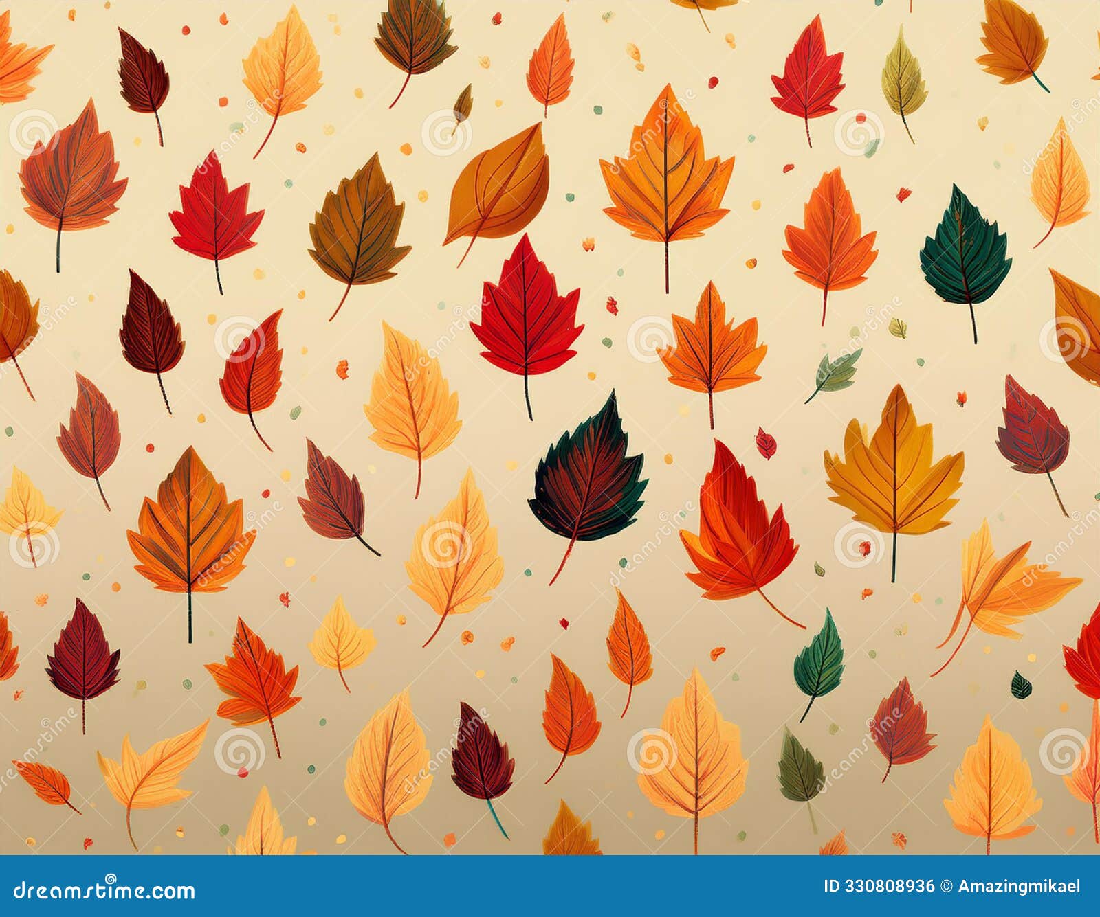 Minimalist Falling Leaves Pattern Autumn Hues on Neutral Background ...