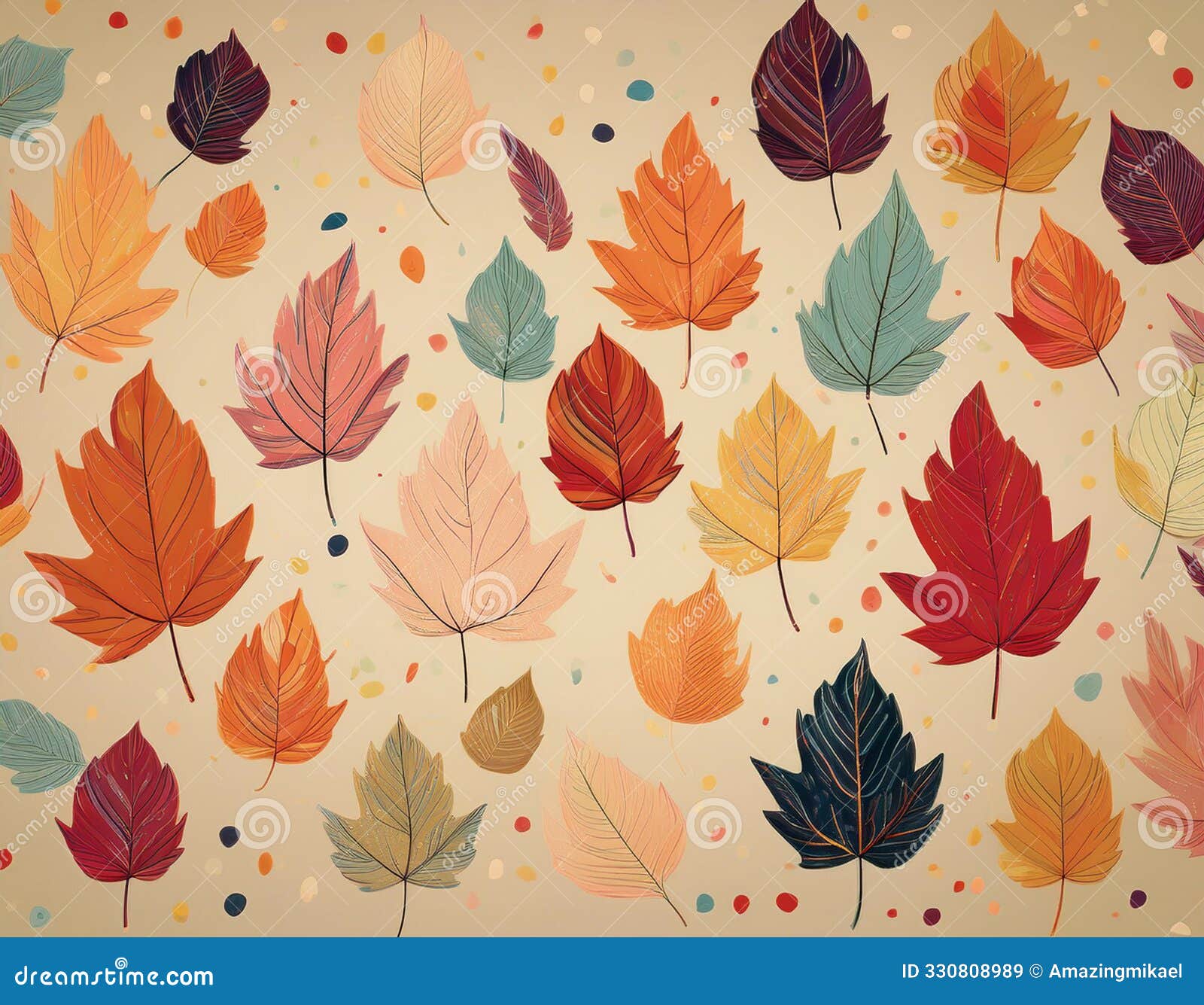 Minimalist Falling Leaves Pattern Autumn Hues on Neutral Background ...