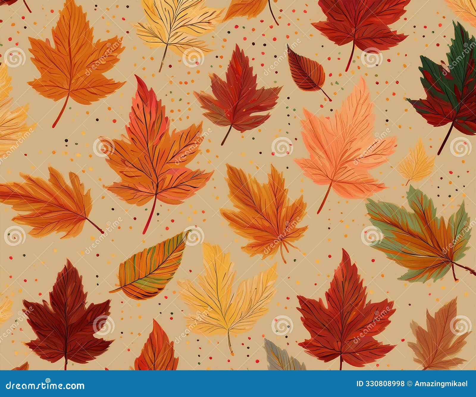 Minimalist Falling Leaves Pattern Autumn Hues on Neutral Background ...