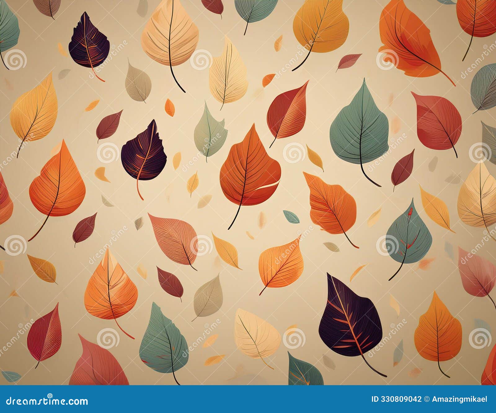 Minimalist Falling Leaves Pattern Autumn Hues on Neutral Background ...