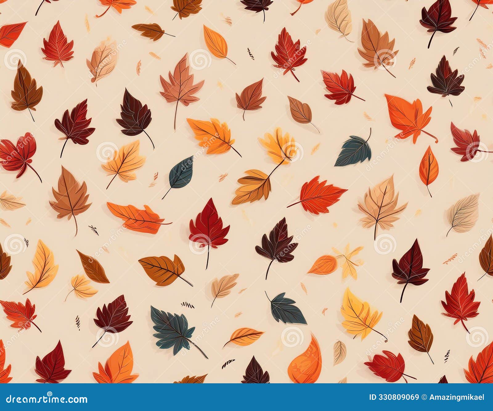 Minimalist Falling Leaves Pattern Autumn Hues on Neutral Background ...
