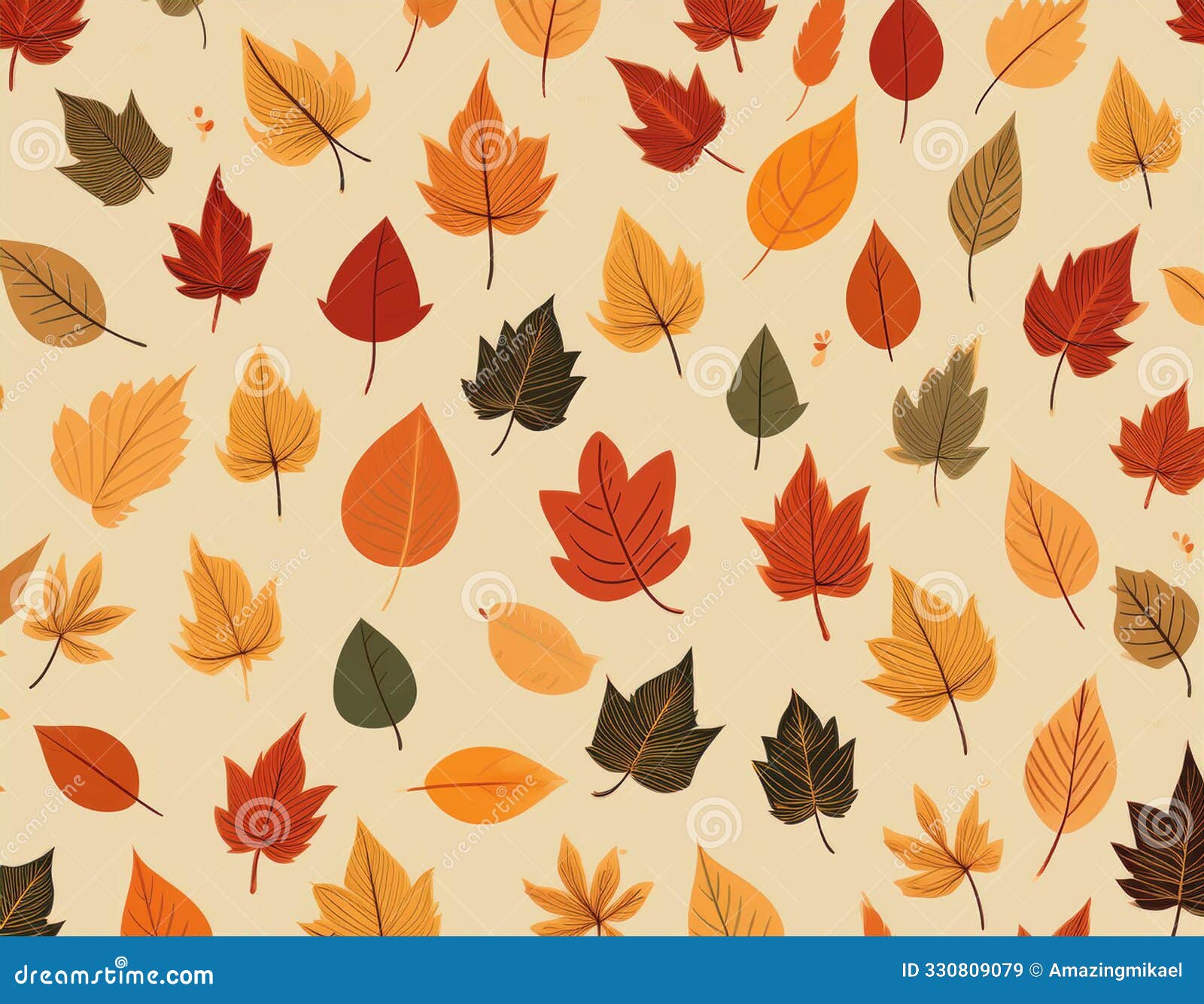 Minimalist Falling Leaves Pattern Autumn Hues on Neutral Background ...