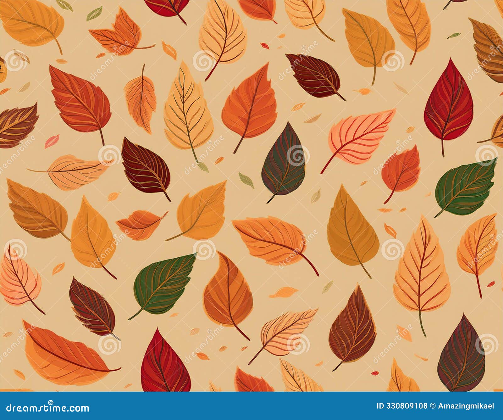 Minimalist Falling Leaves Pattern Autumn Hues on Neutral Background ...