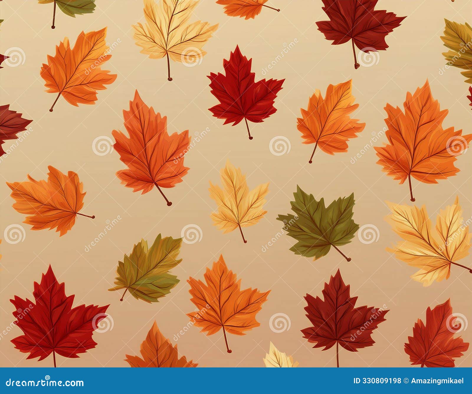 Minimalist Falling Leaves Pattern Autumn Hues on Neutral Background ...