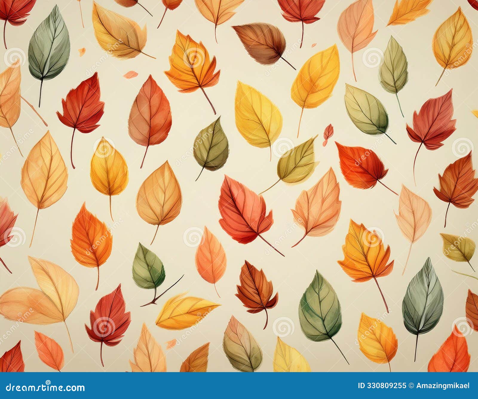 Minimalist Falling Leaves Pattern Autumn Hues on Neutral Background ...
