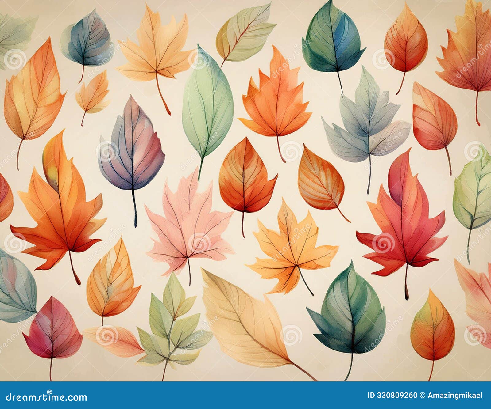 Minimalist Falling Leaves Pattern Autumn Hues on Neutral Background ...