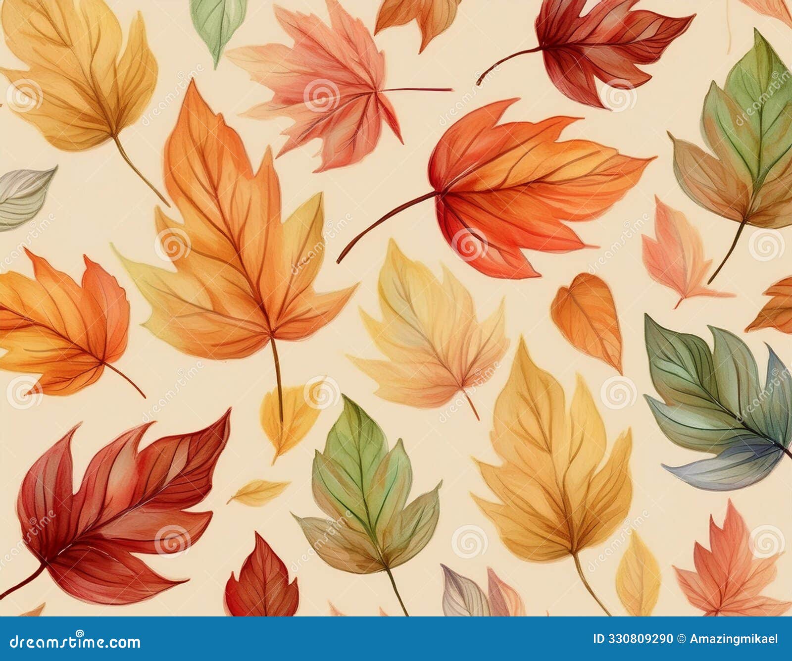 Minimalist Falling Leaves Pattern Autumn Hues on Neutral Background ...