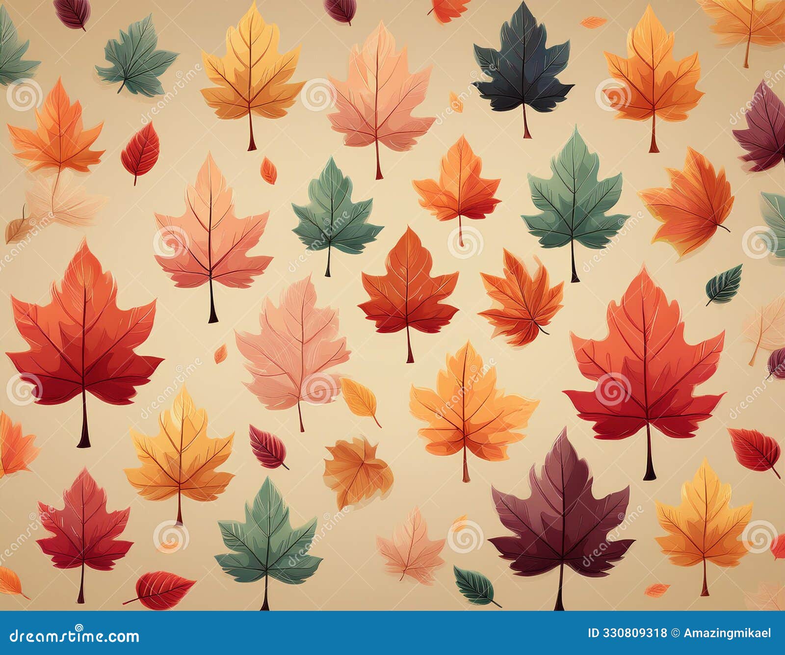 Minimalist Falling Leaves Pattern Autumn Hues on Neutral Background ...