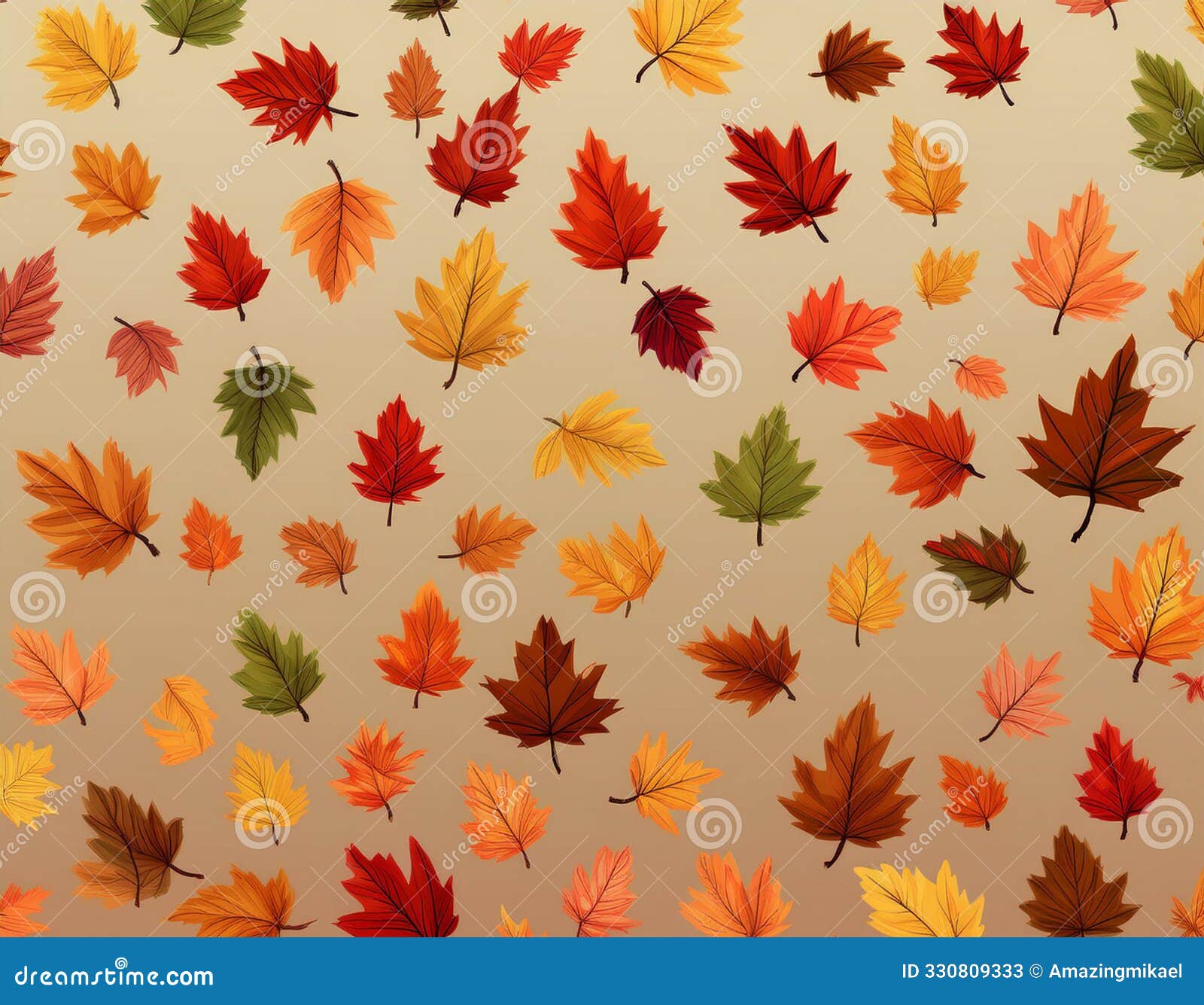 Minimalist Falling Leaves Pattern Autumn Hues on Neutral Background ...