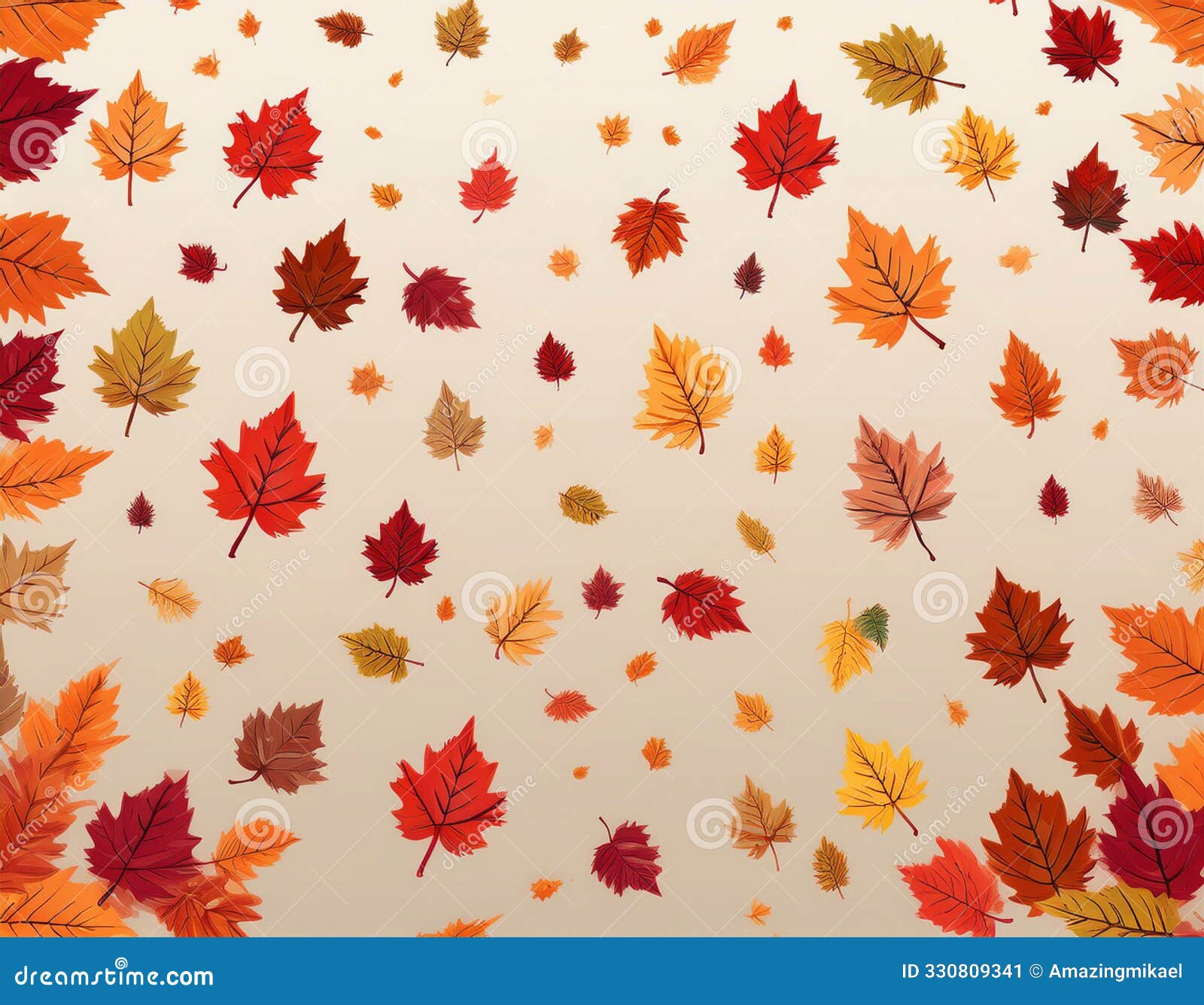 Minimalist Falling Leaves Pattern Autumn Hues on Neutral Background ...