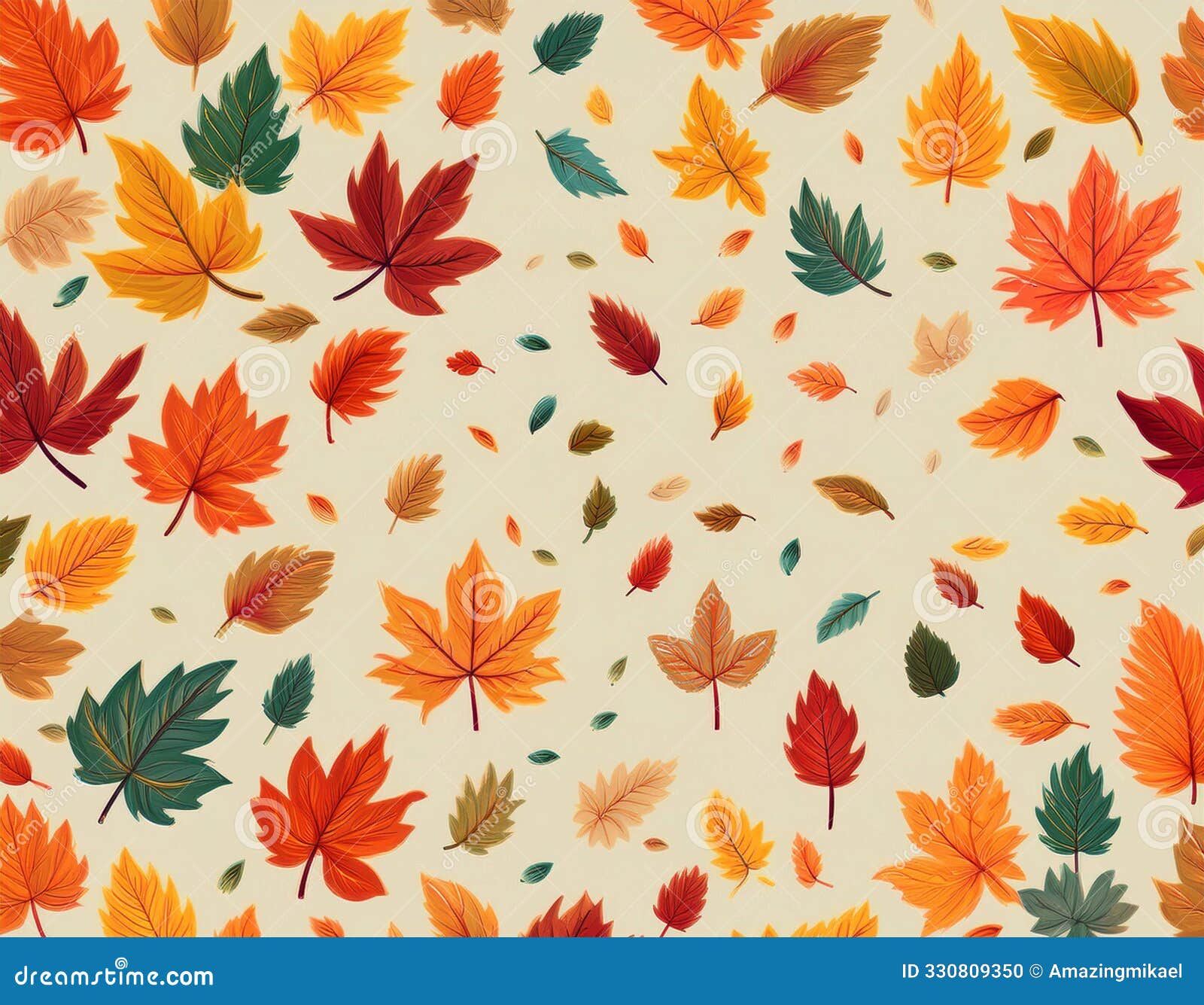 Minimalist Falling Leaves Pattern Autumn Hues on Neutral Background ...