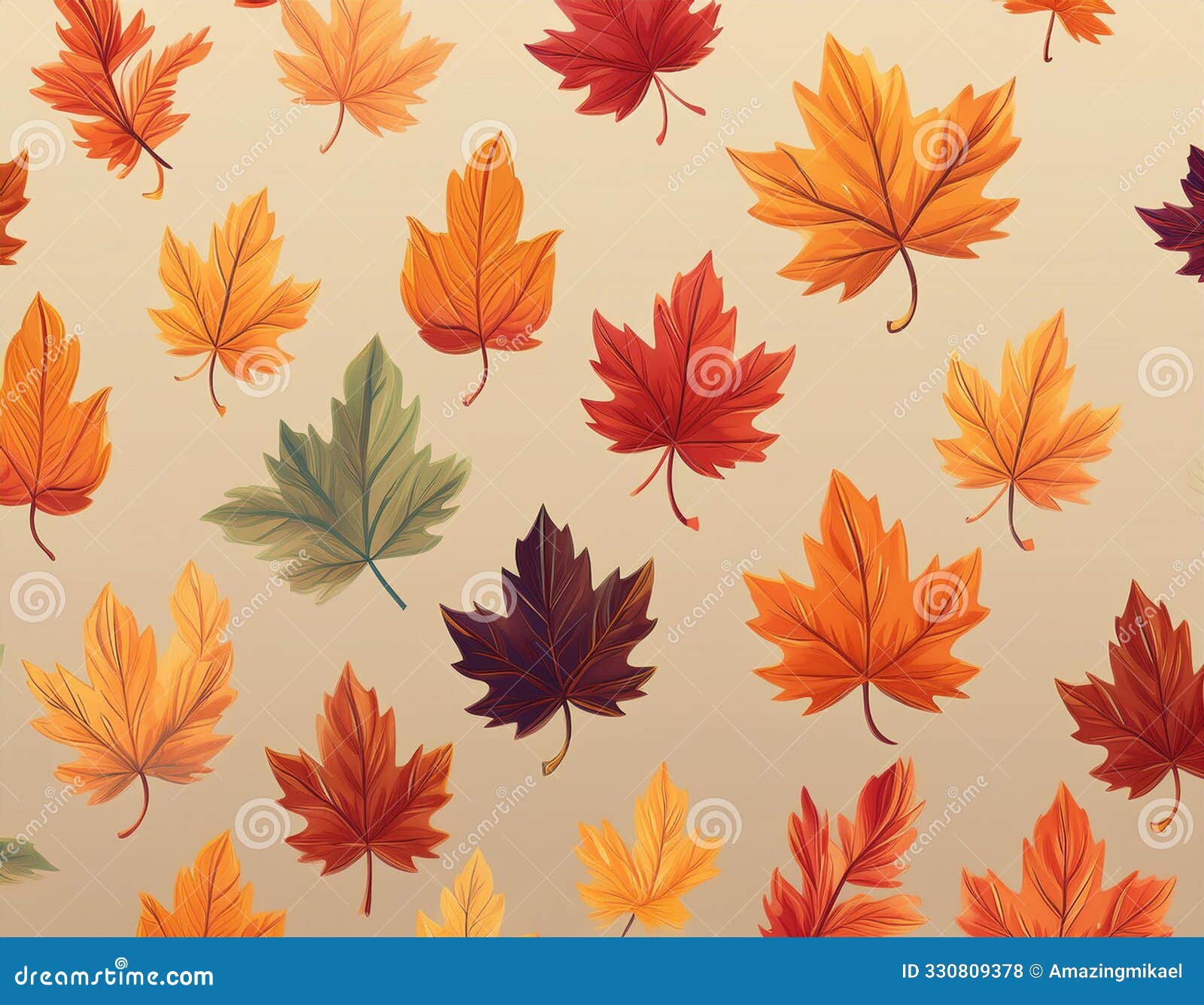 Minimalist Falling Leaves Pattern Autumn Hues on Neutral Background ...