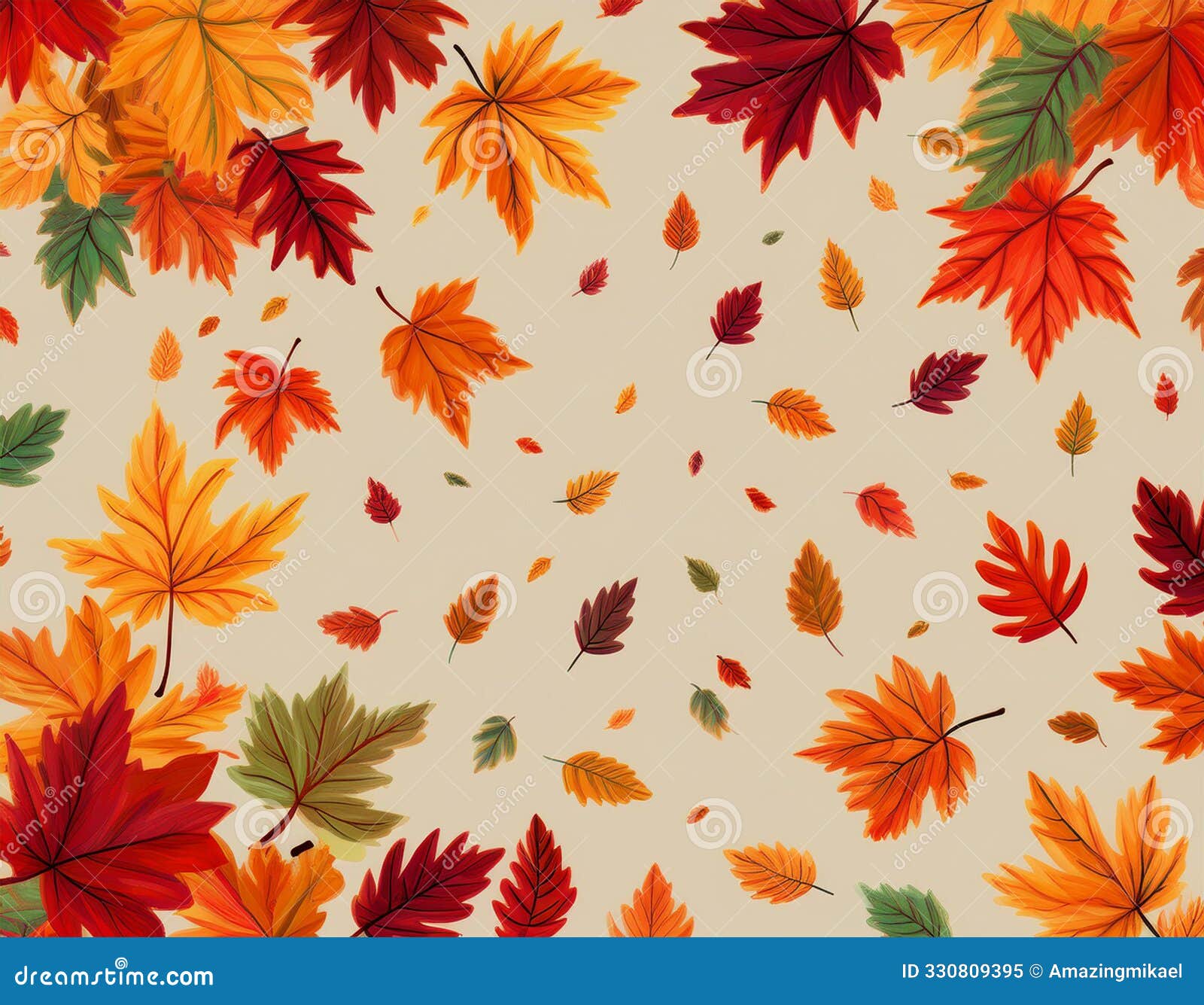 Minimalist Falling Leaves Pattern Autumn Hues on Neutral Background ...
