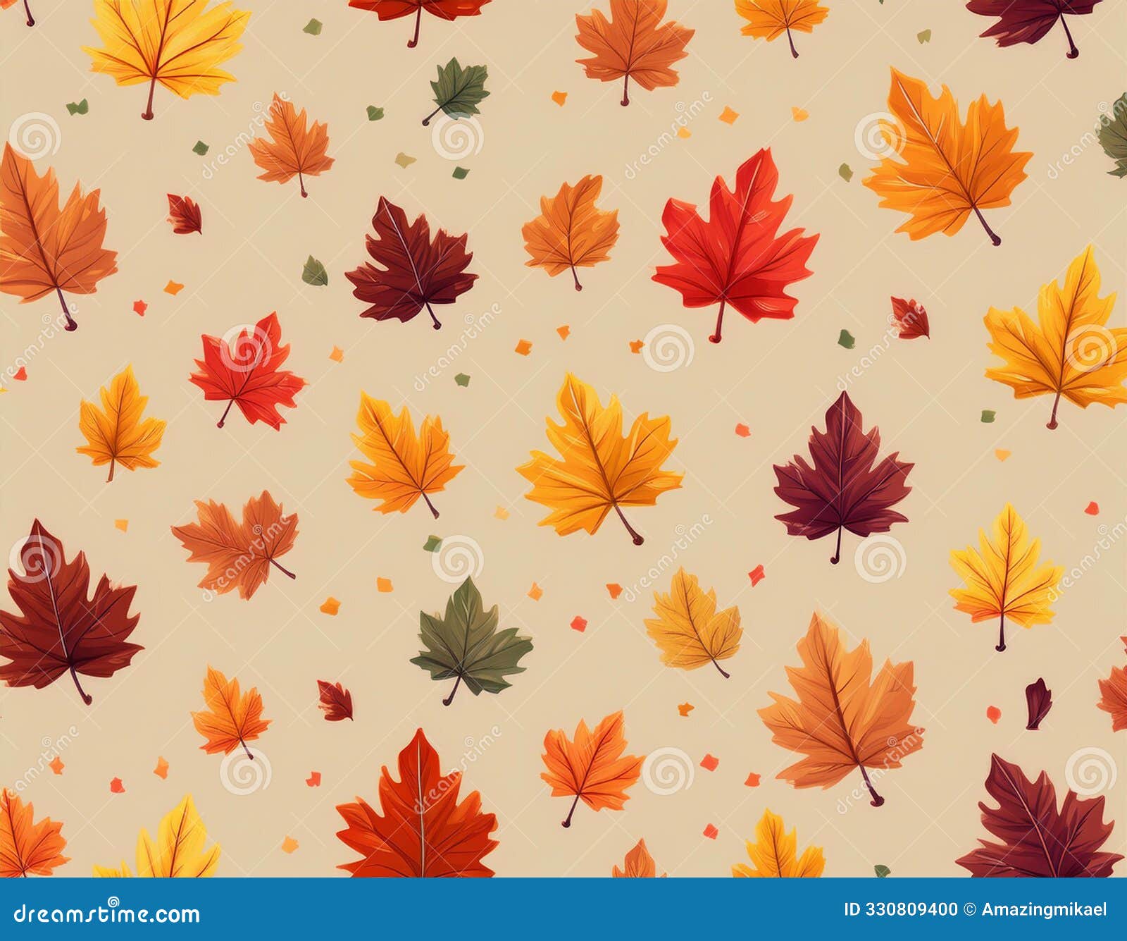 Minimalist Falling Leaves Pattern Autumn Hues on Neutral Background ...