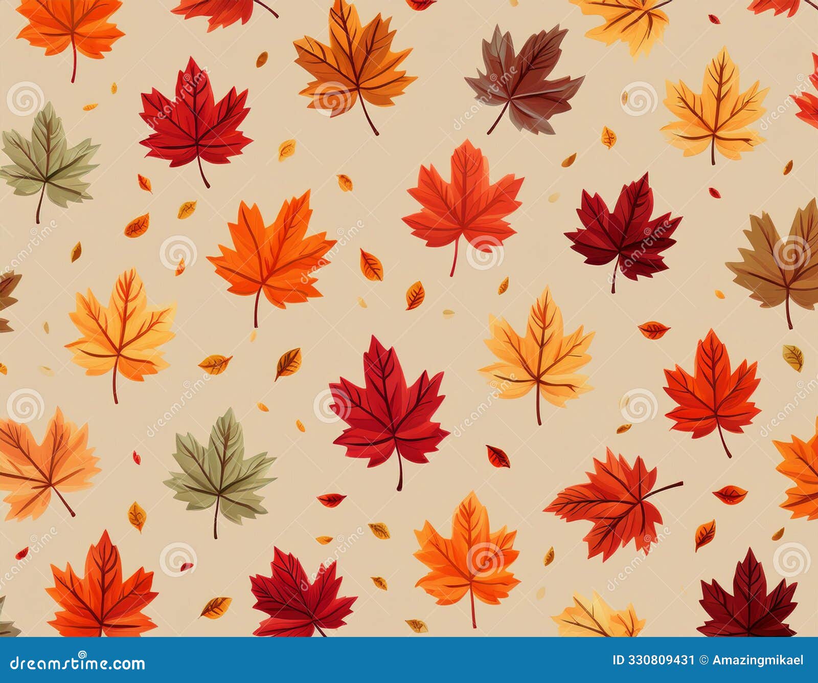 Minimalist Falling Leaves Pattern Autumn Hues on Neutral Background ...
