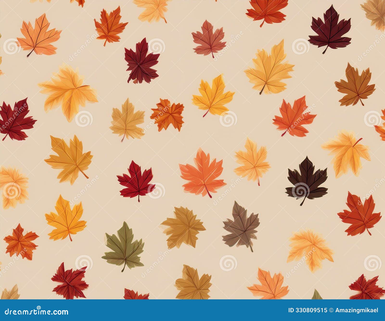 Minimalist Falling Leaves Pattern Autumn Hues on Neutral Background ...