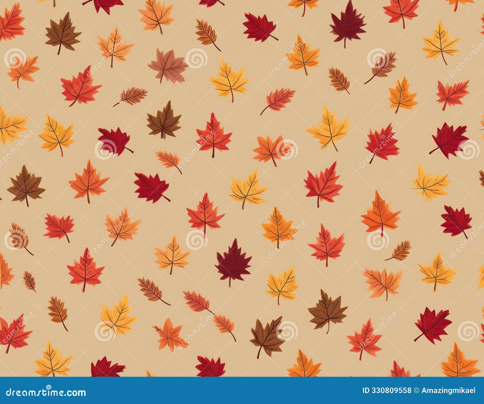 Minimalist Falling Leaves Pattern Autumn Hues on Neutral Background ...
