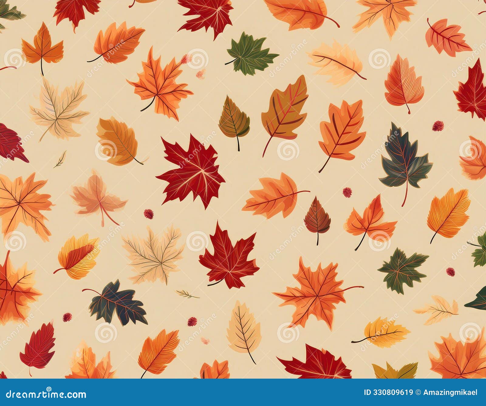 Minimalist Falling Leaves Pattern Autumn Hues on Neutral Background ...