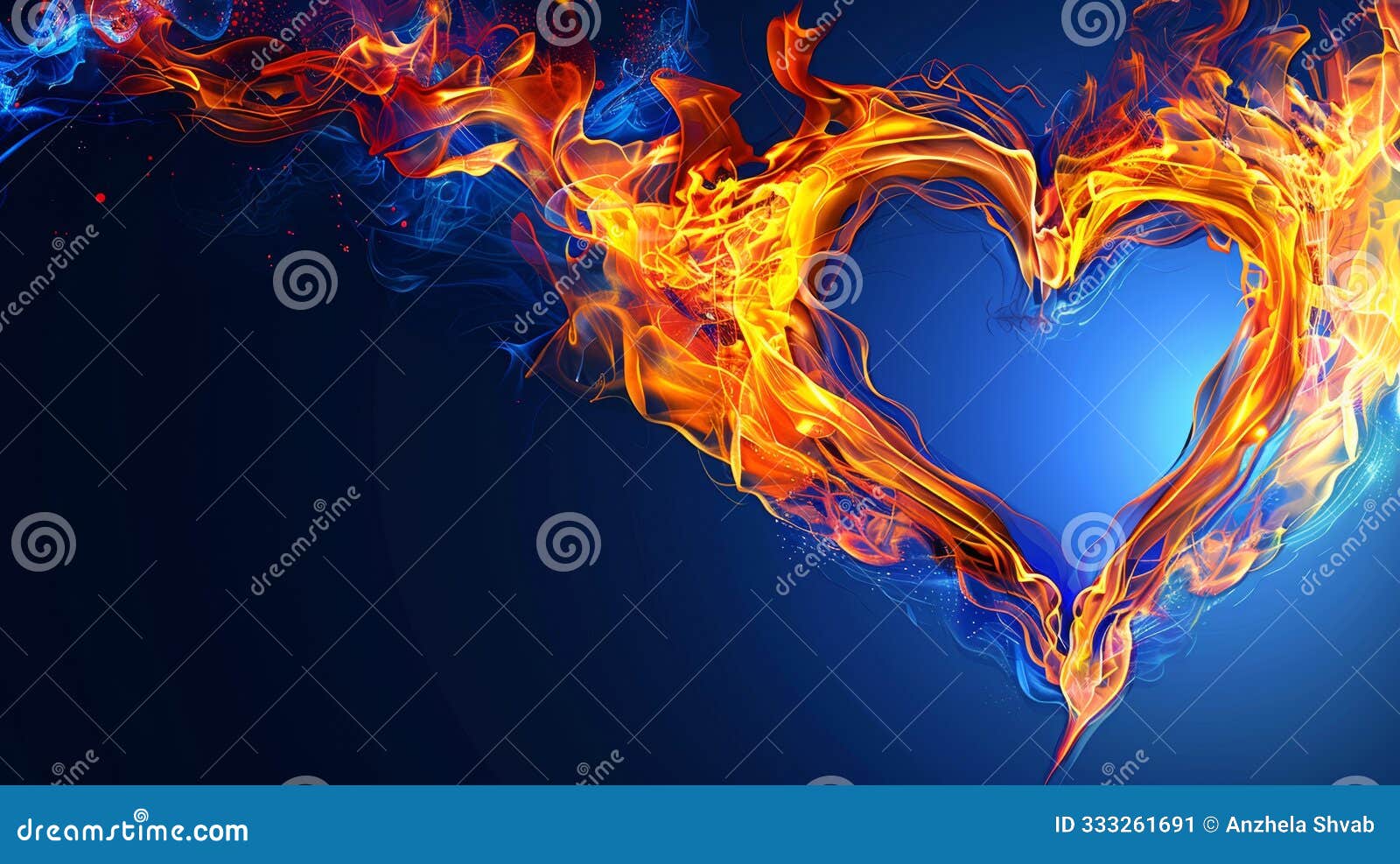 Minimalist Fire Heart Design on Dark Blue Background with Empty Space ...
