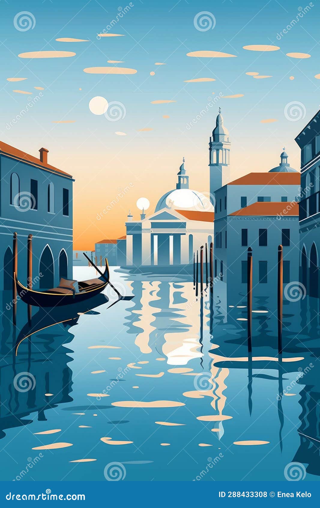 Minimalist Flat Design Poster of Venice, Italy Stock Illustration ...