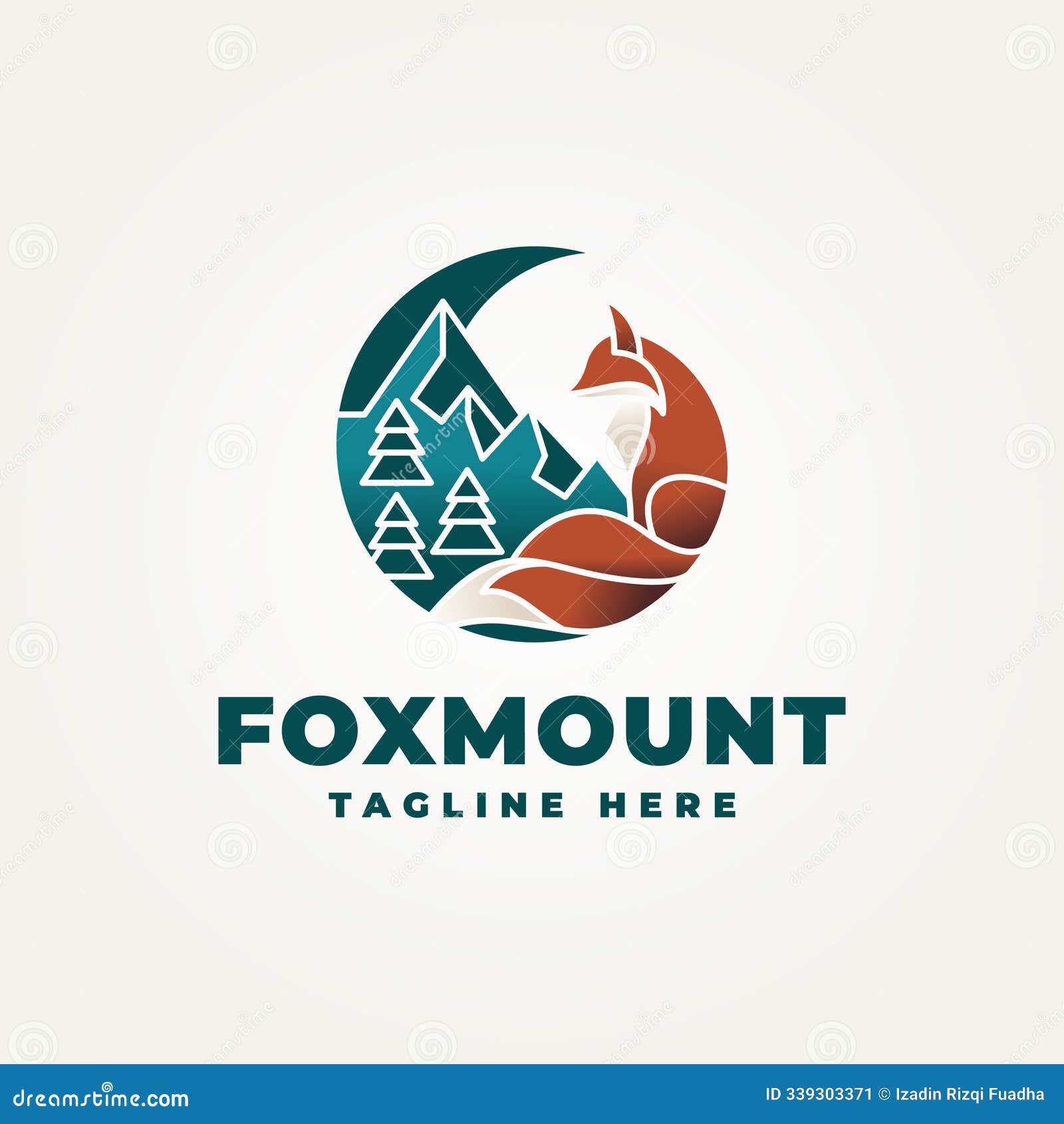 Minimalist Fox with Crescent Moon and Mountain View Flat Icon Logo ...