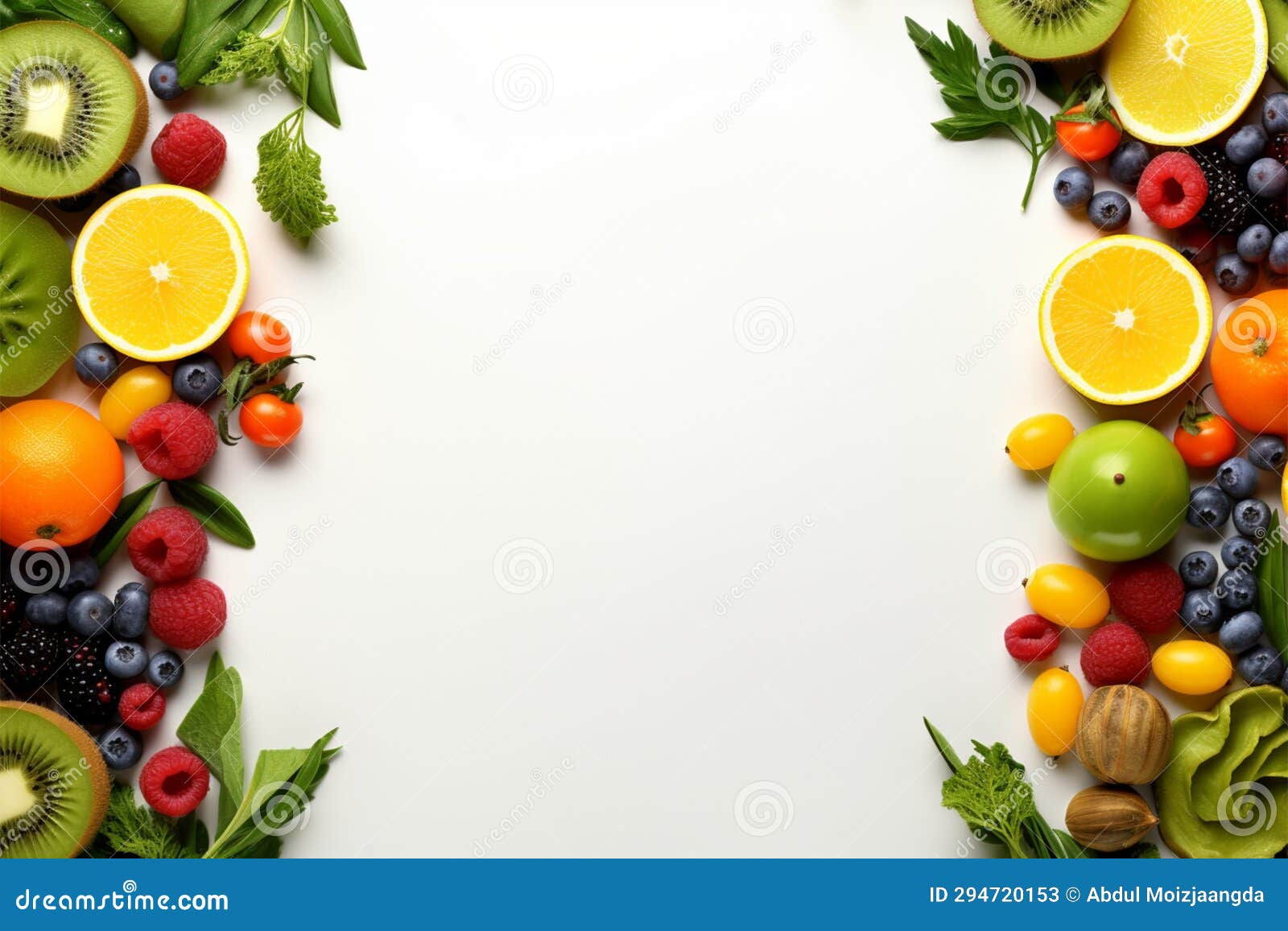 Minimalist Fruit and Vegetable Frame, Vivid on a Bright White Canvas ...