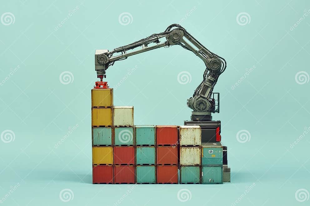 Minimalist Futuristic Robot Visualizing Container Stacking Process ...