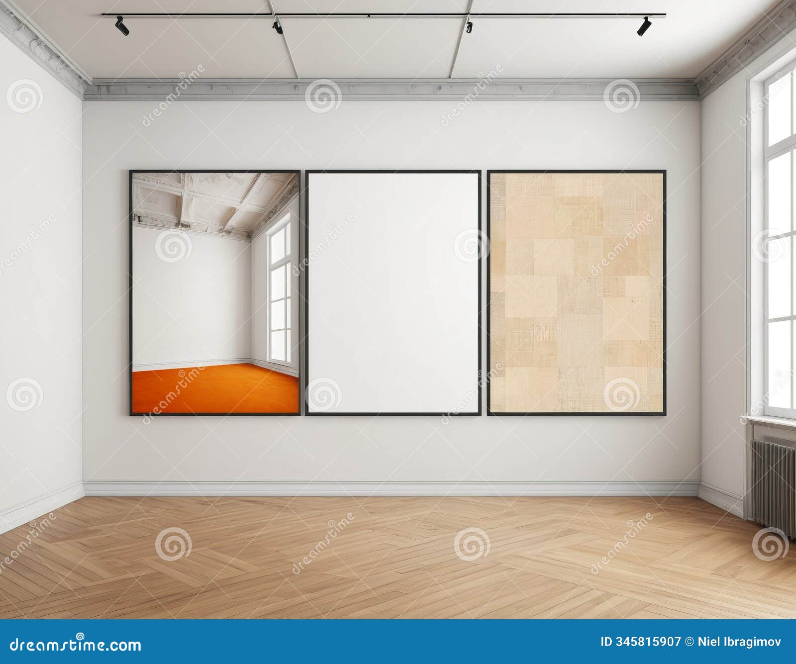 Minimalist Gallery Interior with Modern Art on Display Stock Image ...