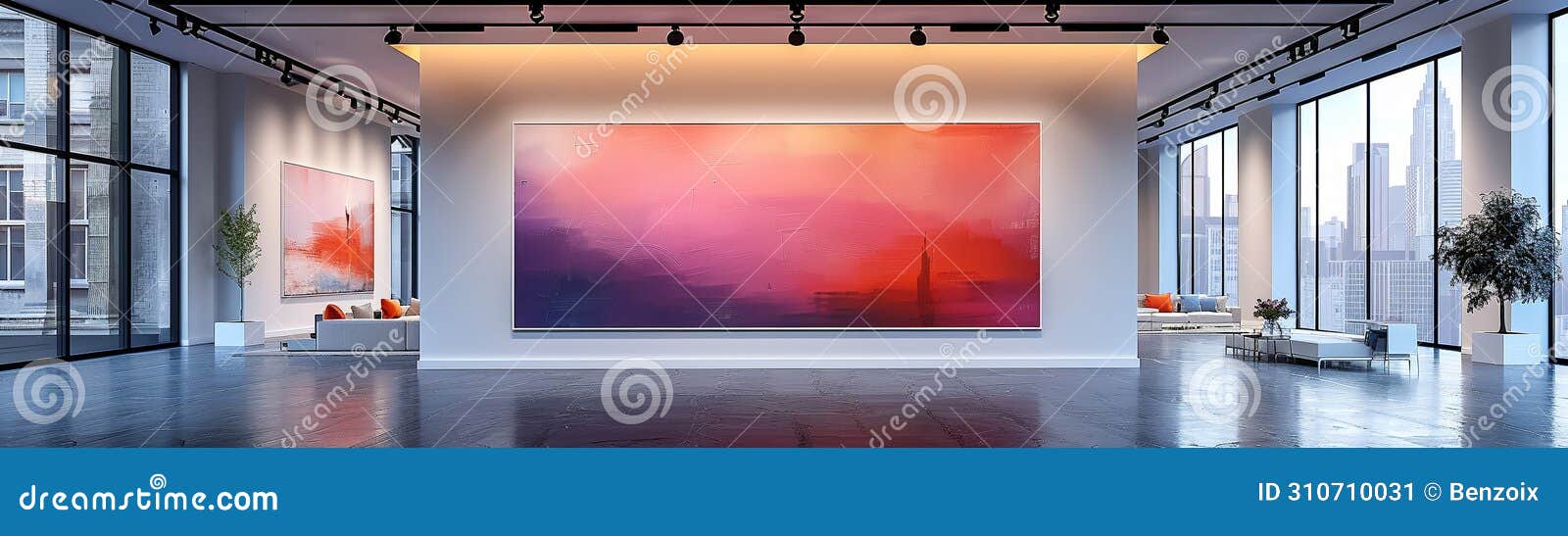 Minimalist Gallery Space with Abstract Art and Polished Concrete ...