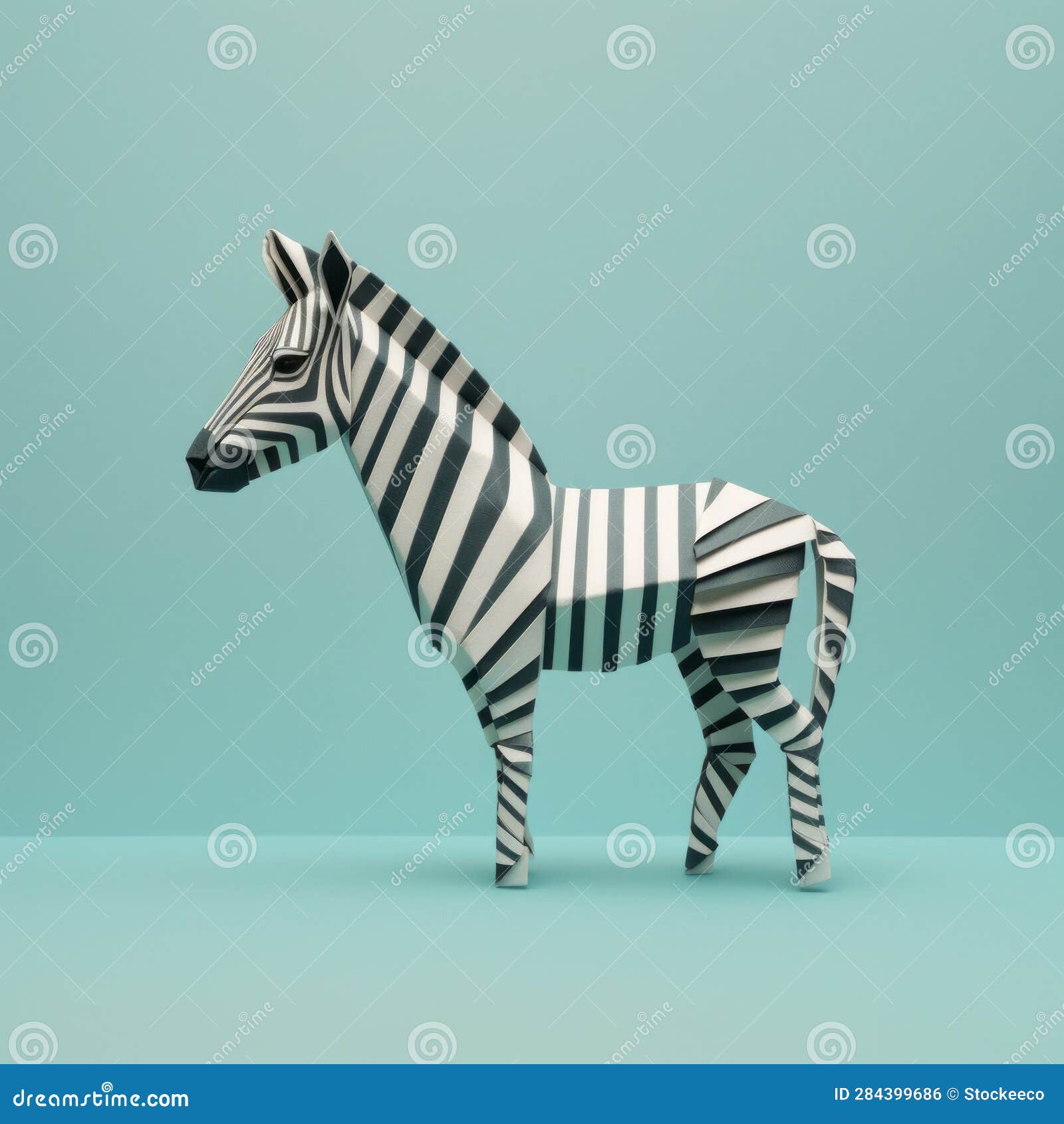 Minimalist Geometric Zebra 3d Model on Blue Surface Stock Illustration ...