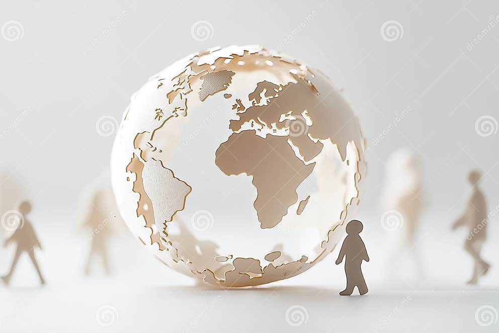 Minimalist Globe with Human Figures, Representing Global Unity and ...