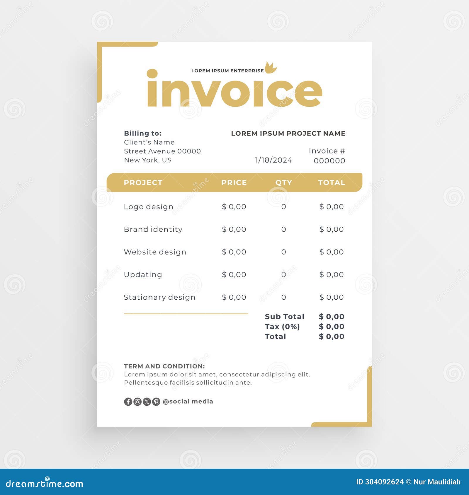 Minimalist Gold Invoice Template Vector Design Stock Illustration ...