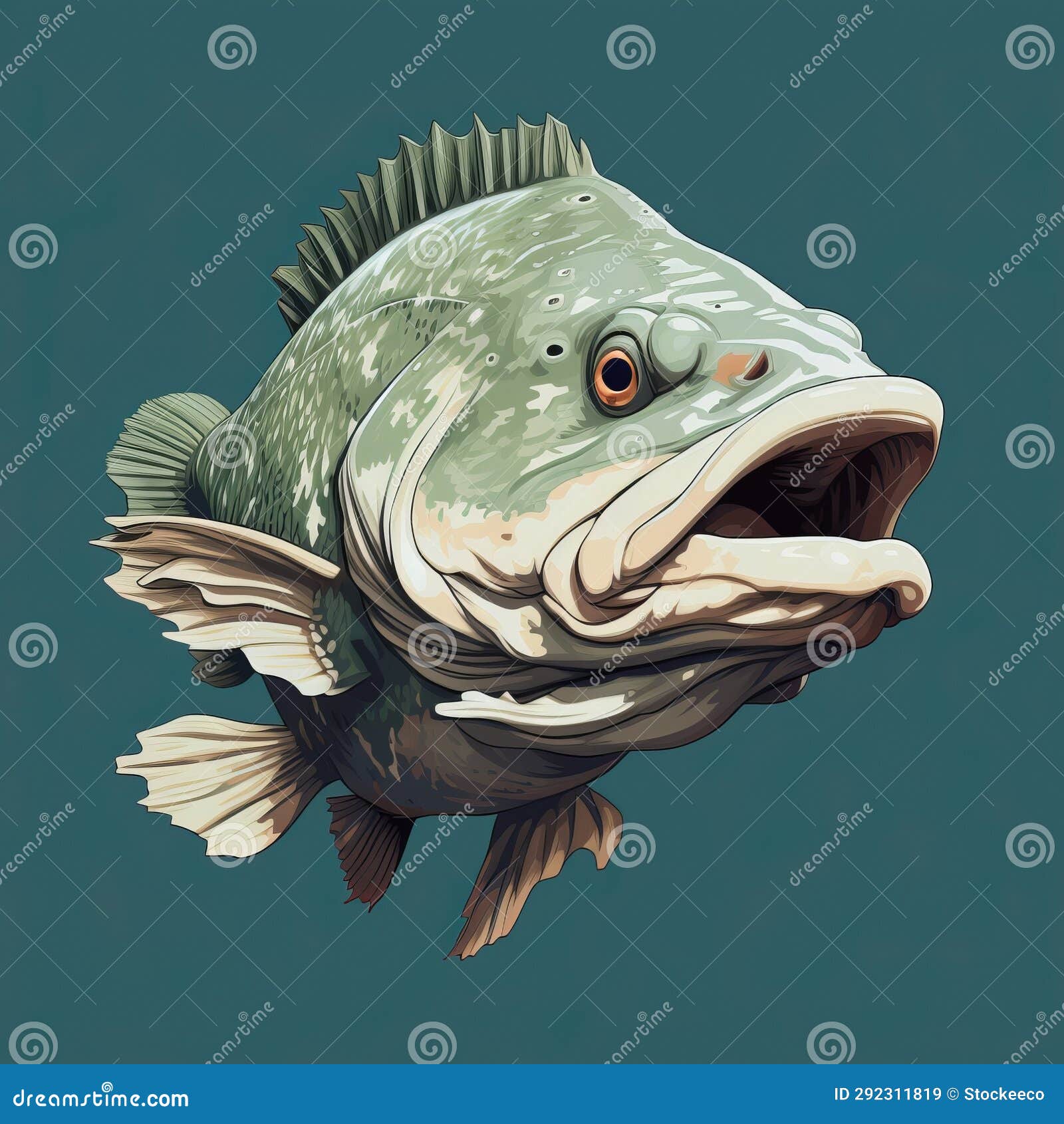 Minimalist Graphic Drawing of a Fantastic Full-face Cod Stock ...