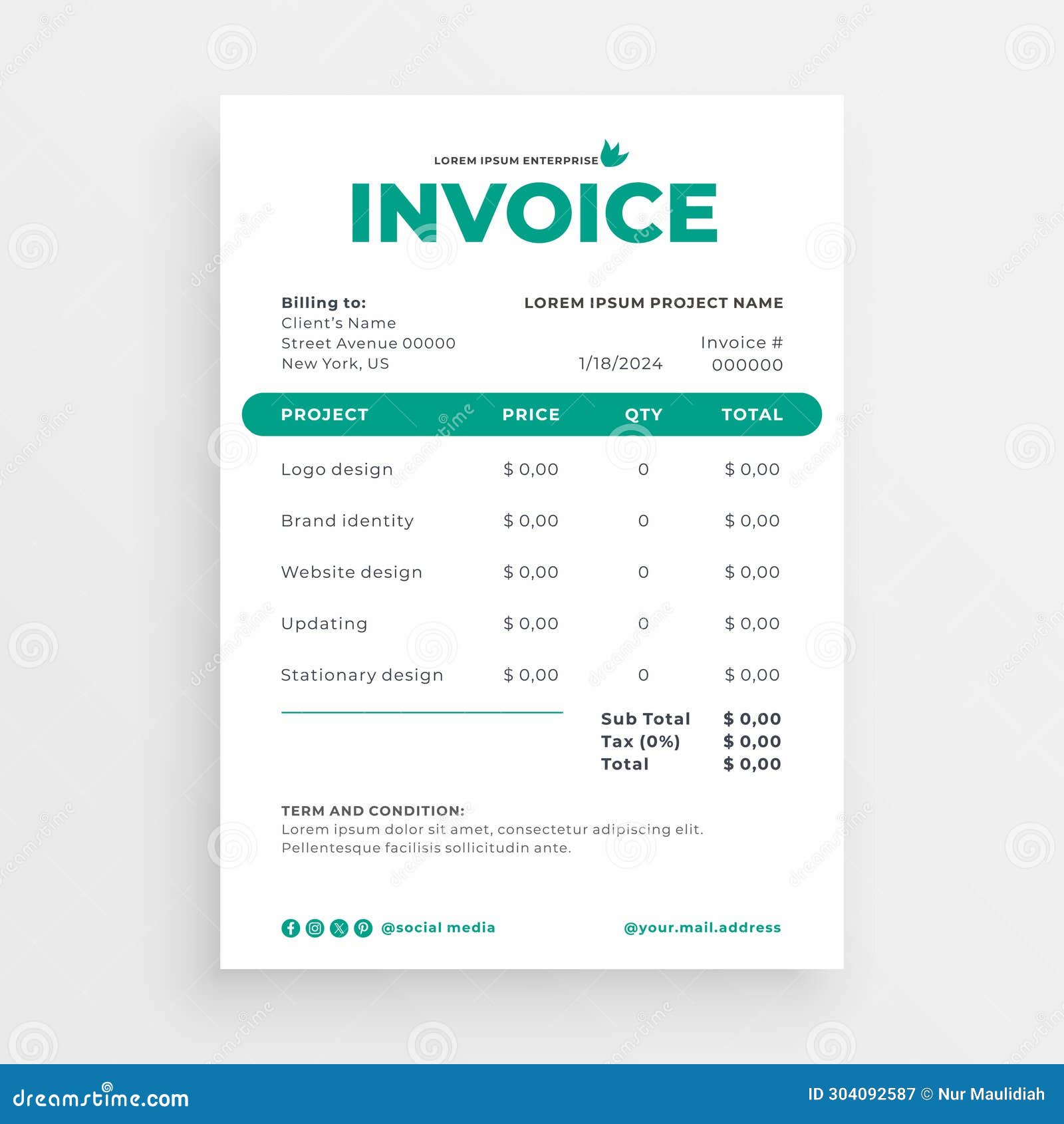 Minimalist Green Invoice Template Vector Design Stock Illustration ...
