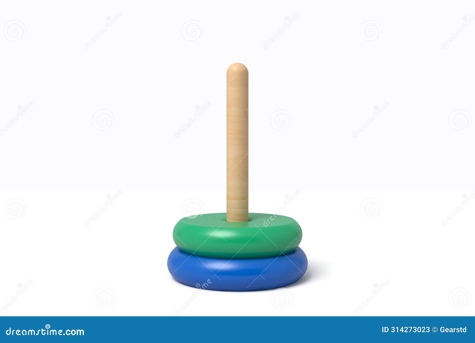 Minimalist Green Stacking Ring on Wooden Toy Pole Stock Illustration ...