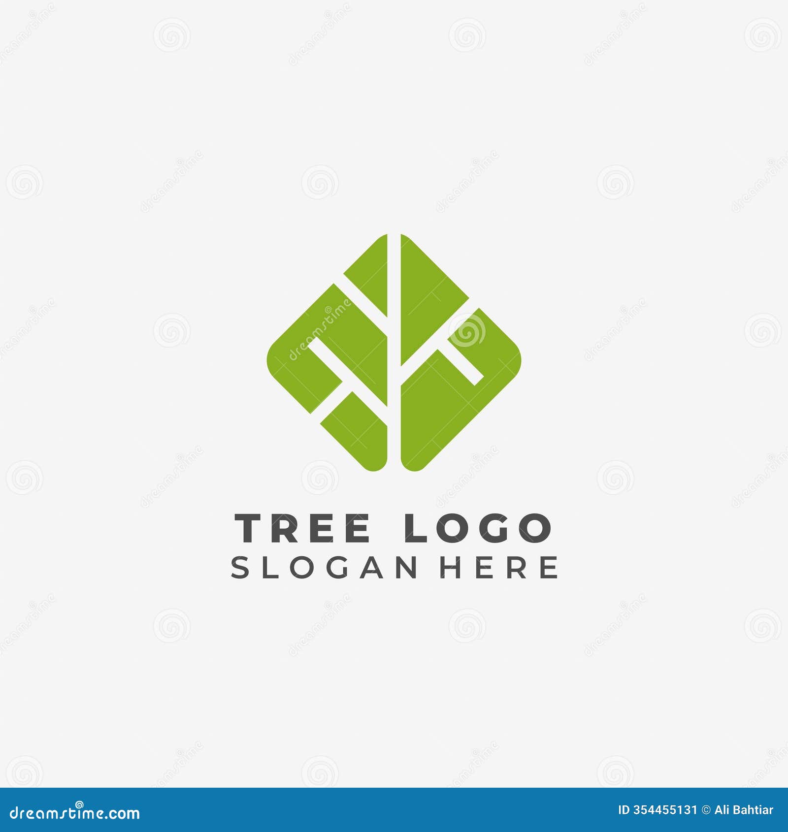 Minimalist Green Tree Vector Logo with Rhombus Shape Branches Stock ...