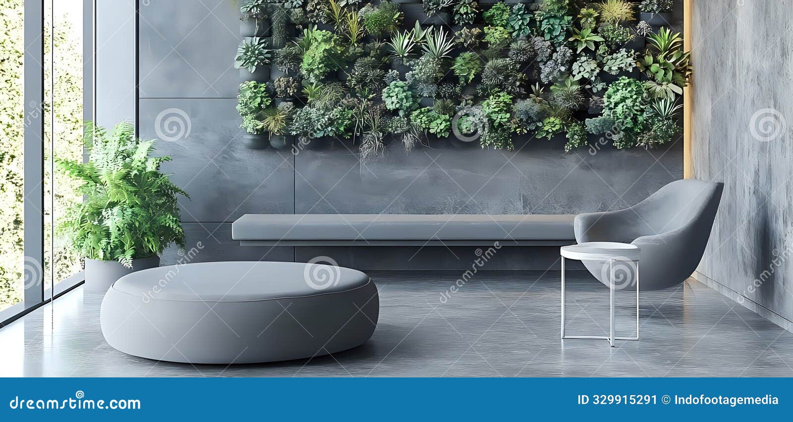 Minimalist Grey Balcony Terrace with Vertical Garden. Side View Stock ...