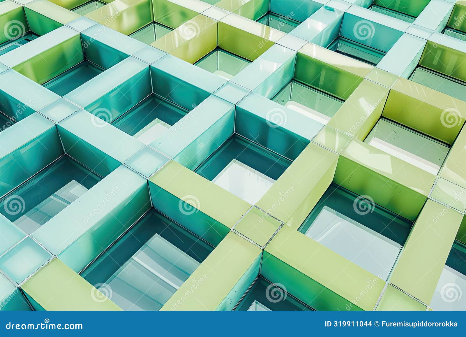 Minimalist Grid Patterns in Light Blue and Green, Representing ...