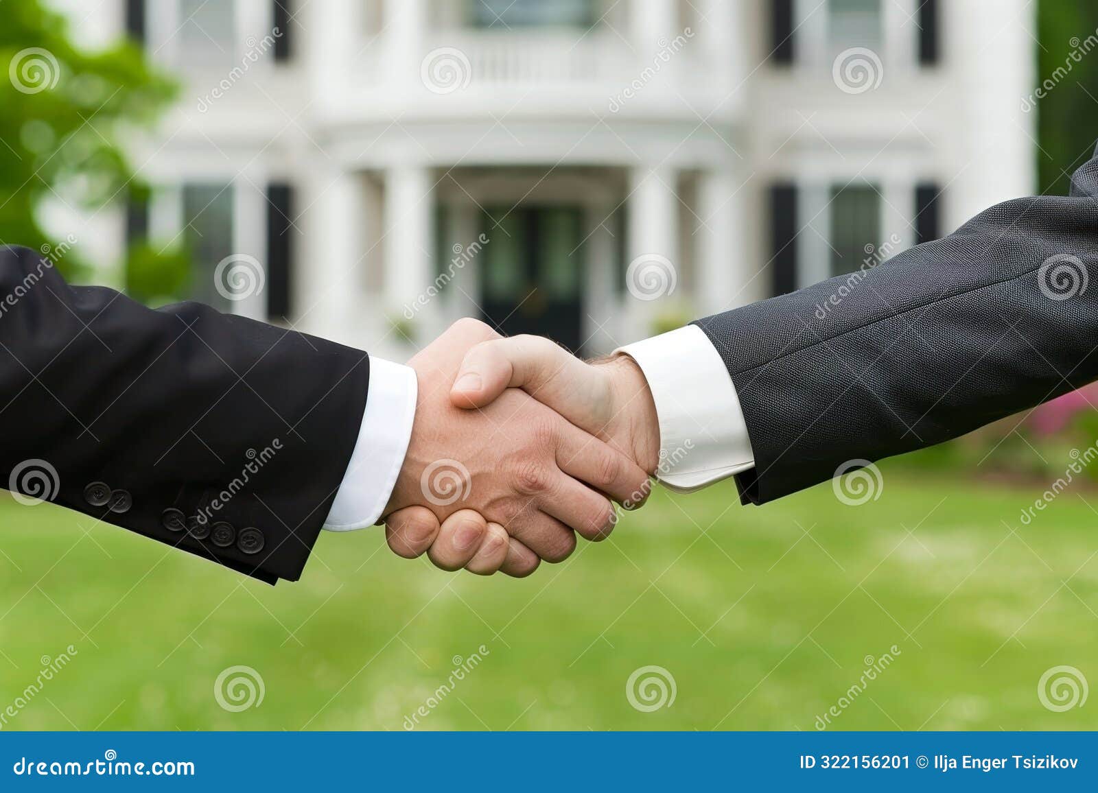 Minimalist Handshake Agent and Customer with New House Background ...