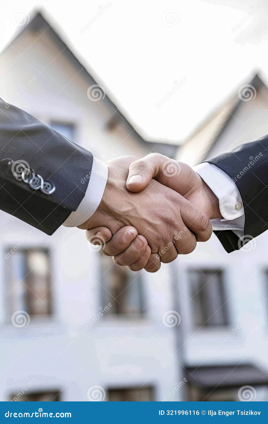 Minimalist Handshake Agent and Customer with New House Background ...