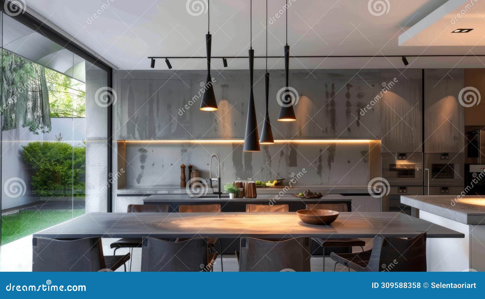 Minimalist Hanging Lights Over Kitchen Table Stock Illustration ...
