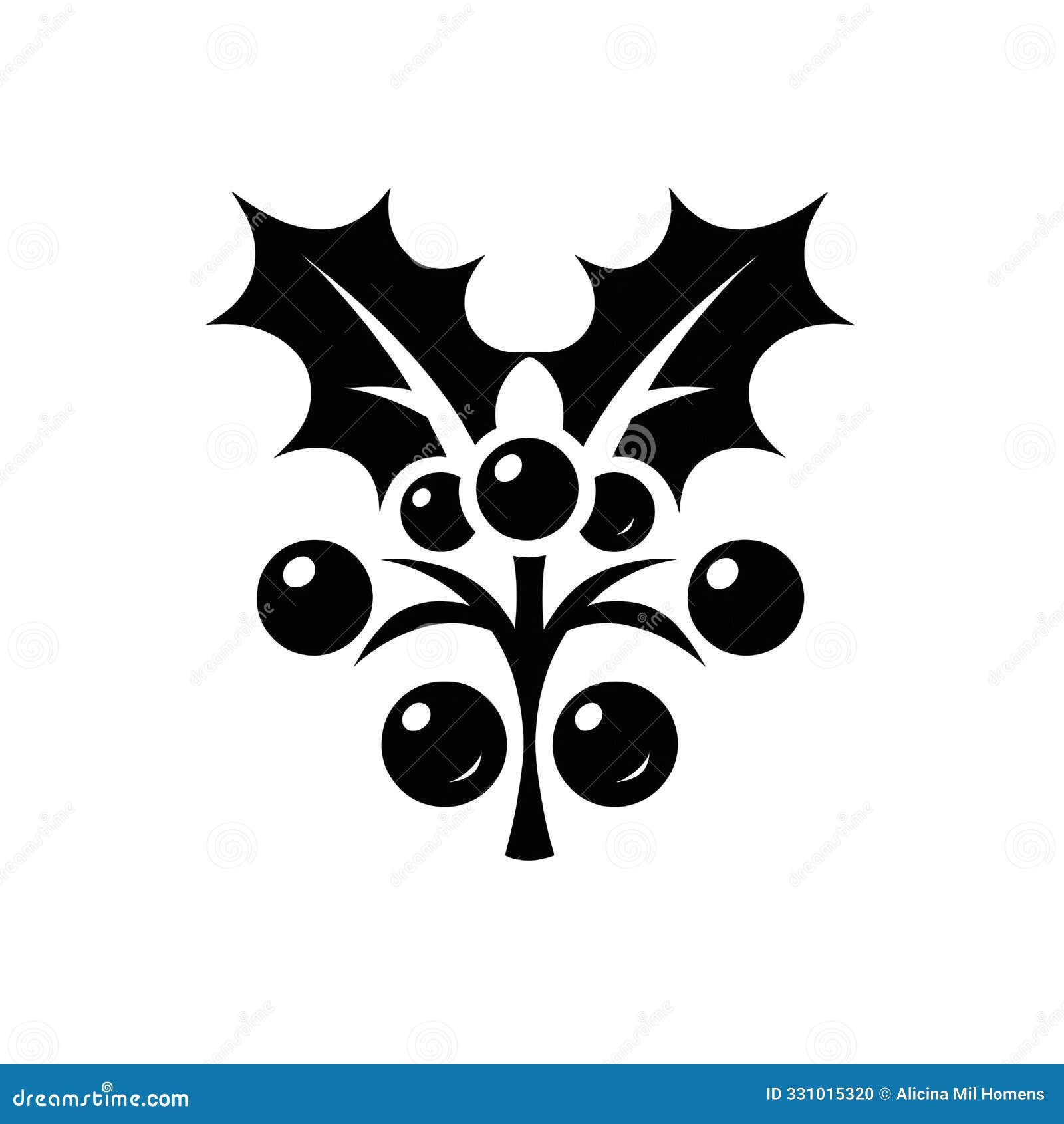 Minimalist Holly Berry Flower Doodle Art In Black And White Color ...