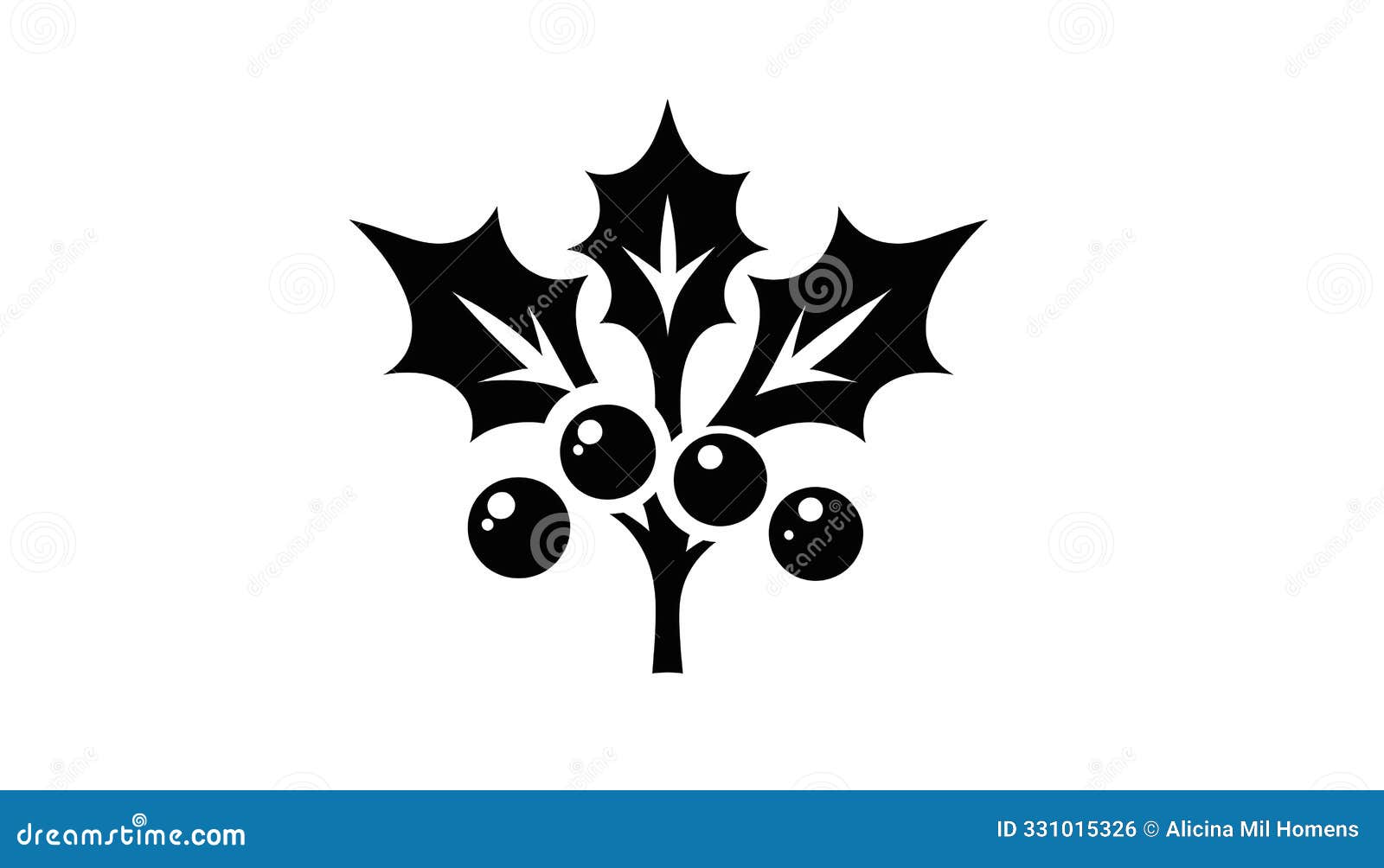 Minimalist Holly Berry Flower Doodle Art In Black And White Color ...